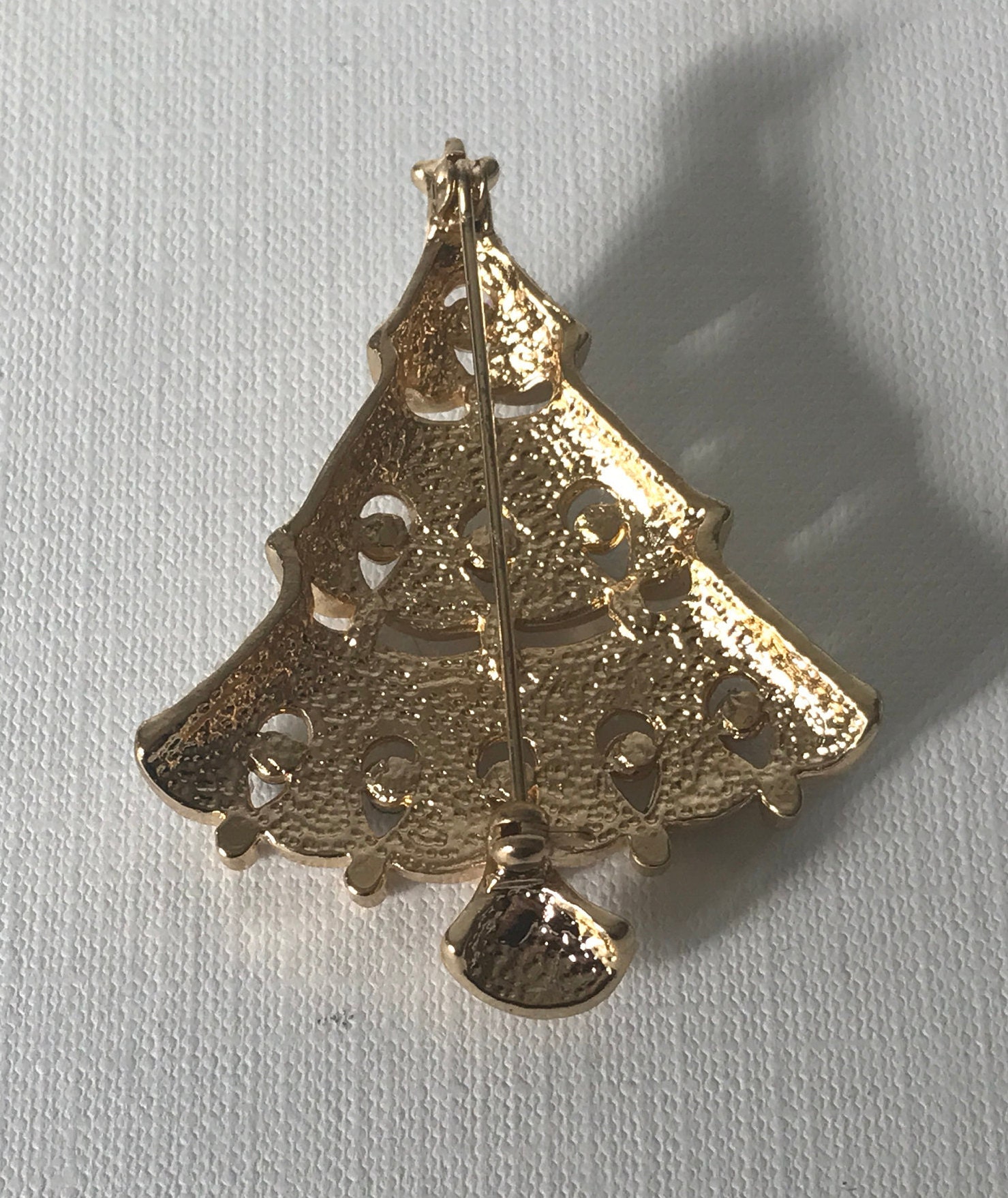 Christmas pin white and gold rhinestone Christmas tree pin | Etsy