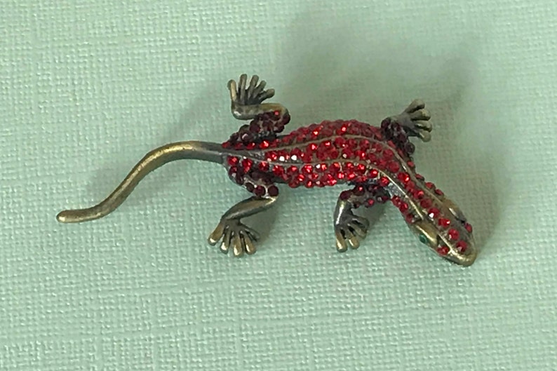 Vintage red rhinestone lizard pin lizard brooch gecko pin | Etsy