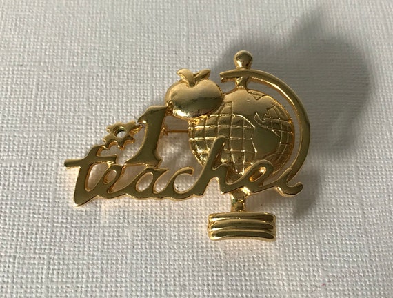 Vintage #1 teacher pin, worlds best teacher, gold tea… - Gem