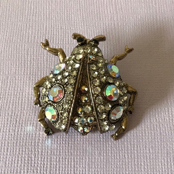 Rhinestone ladybug pin, aurora borealis rhinestone la… - Gem