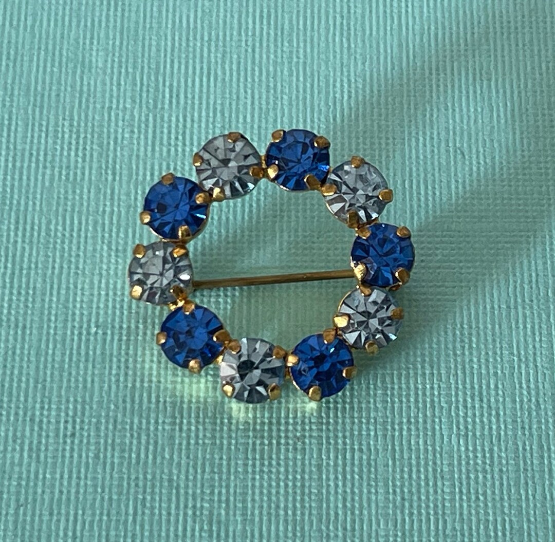 Vintage Blue Circle Brooch, Blue and Gold Circle Brooch, Light Blue ...