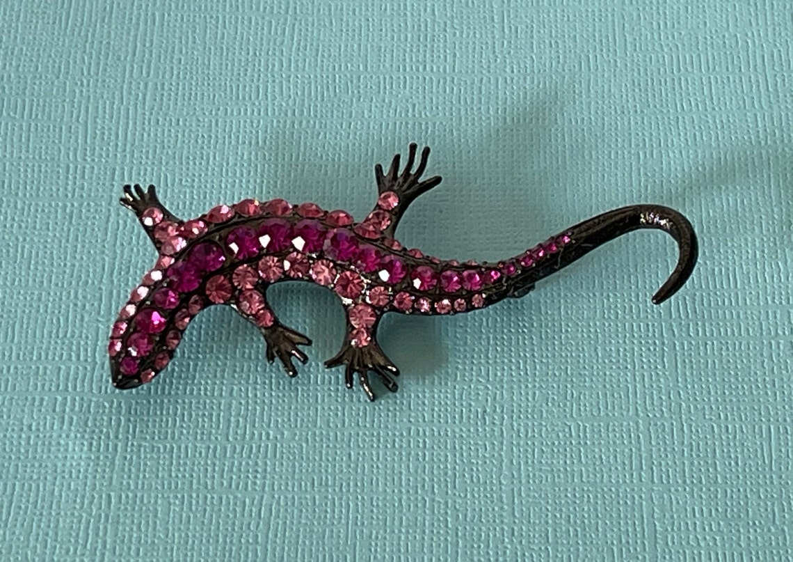 Rhinestone Lizard Brooch Rhinestone Lizard Pin Pink Lizard - Etsy