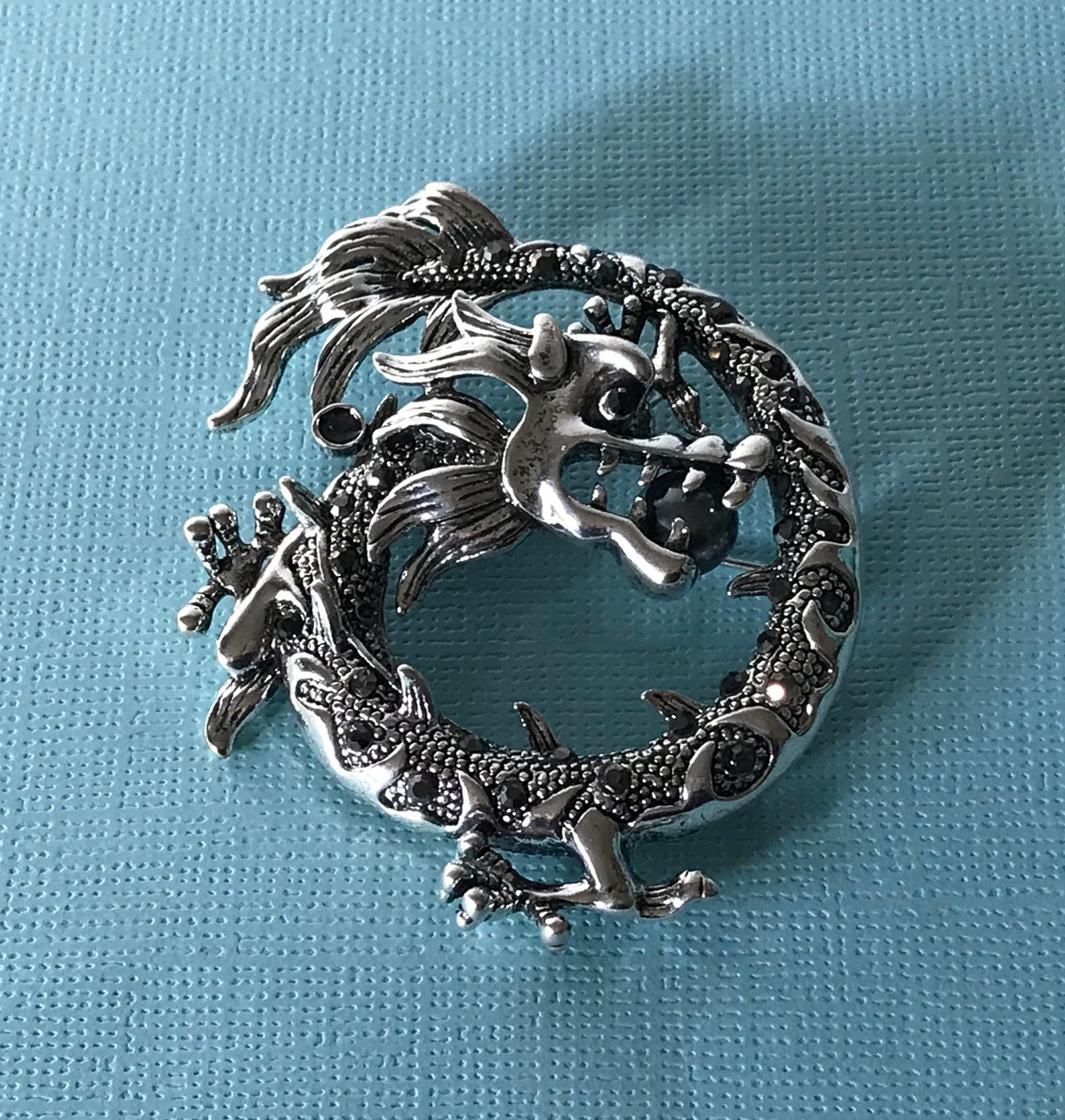 Dragon Brooch Silver Dragon Pin Dragon With Gray Pearl New - Etsy