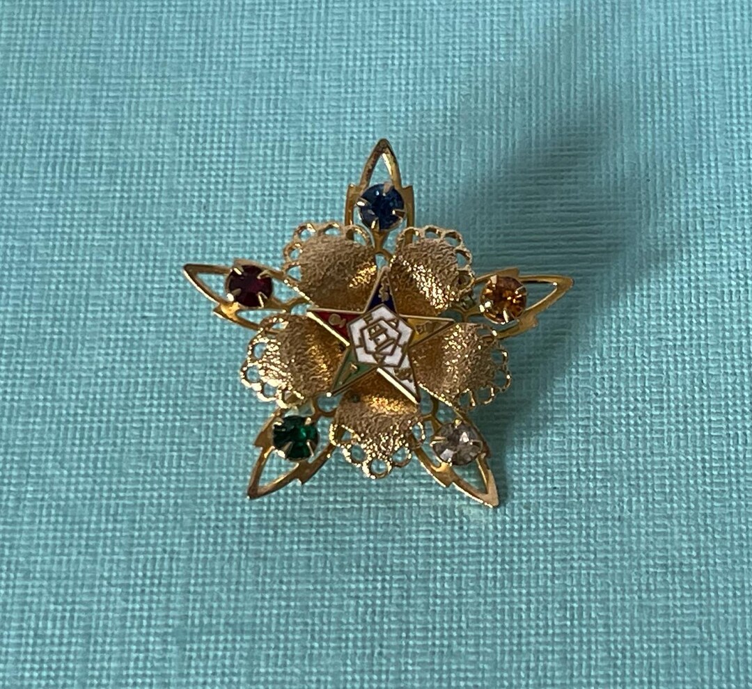 Vintage Order of the Eastern Star Brooch, OES Star Brooch, Rhinestone ...