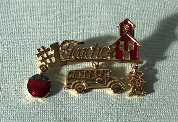 Vintage #1 Teacher pin, gifts for teachers, teacher b… - Gem