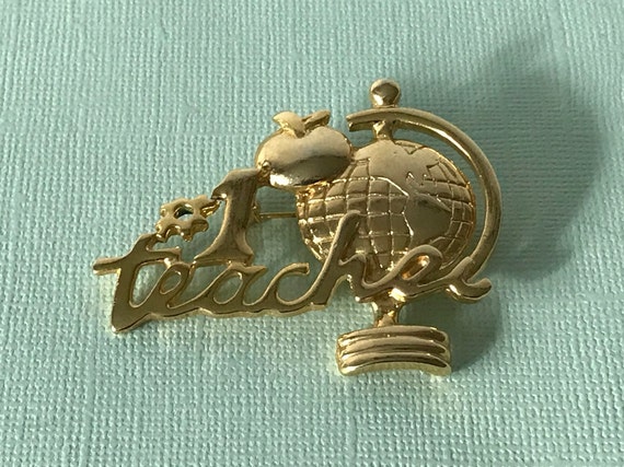 Vintage #1 teacher pin, worlds best teacher, gold tea… - Gem