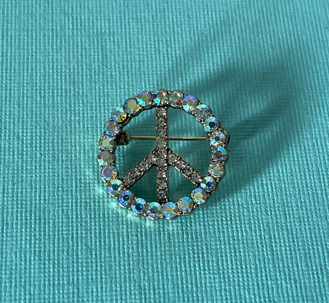 Rhinestone Peace Brooch, Peace on Earth, World Peace, Peace Pin, Peace ...