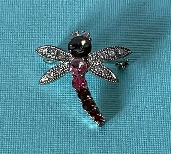 Vintage Rhinestone Dragonfly Pin Pink Dragonfly Brooch Black - Etsy