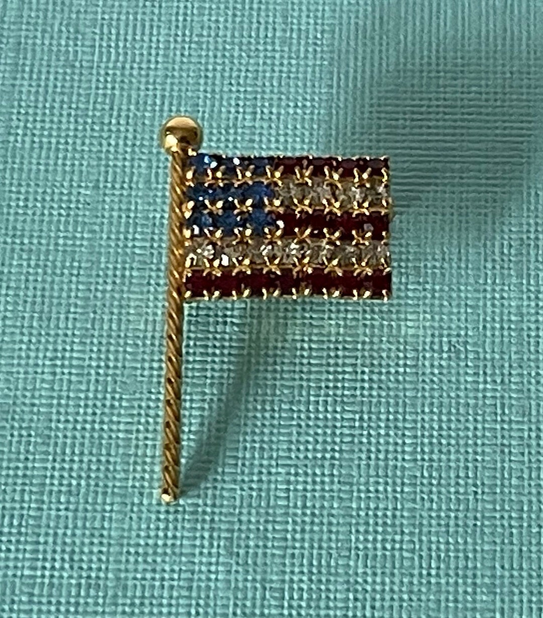 Vintage Flag Brooch, American Flag Brooch, Rhinestone Flag Brooch, USA ...