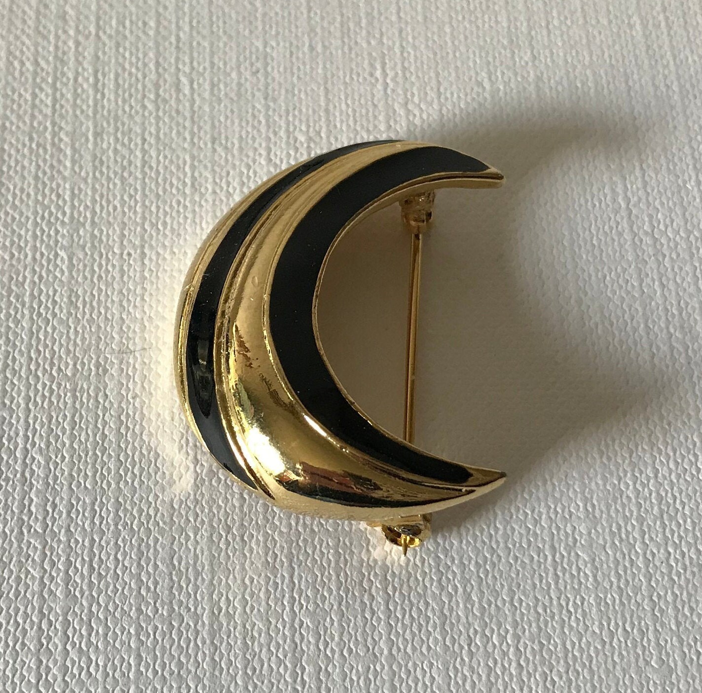 Black and Gold Crescent Moon Pin Moon Pin Waning Crescent | Etsy