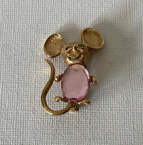 Vintage mouse pin, jelly belly mouse pin, pink rhines… - Gem