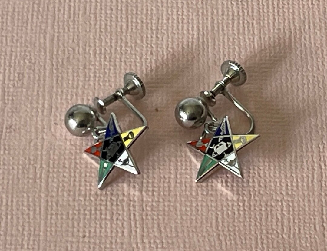 Vintage Order of the Eastern Star Earrings, Screw Back Earrings, OES ...