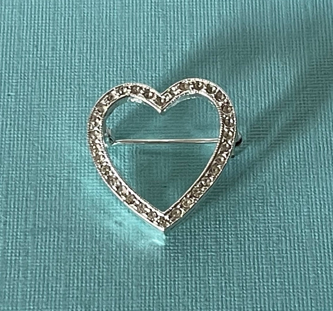 Vintage Heart Brooch, Rhinestone Heart Pin, Valentine's Heart Brooch ...