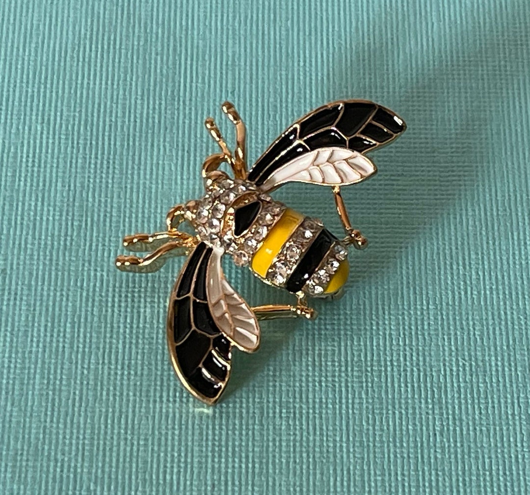 Black and Yellow Rhinestone Bumble Bee Pin, Bee Jewelry, Bee Pin ...