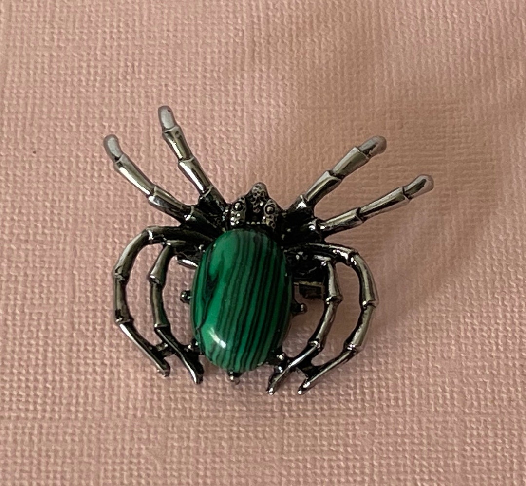 Green Malachite Spider Brooch, Spider Pin, Malachite Spider Pin ...