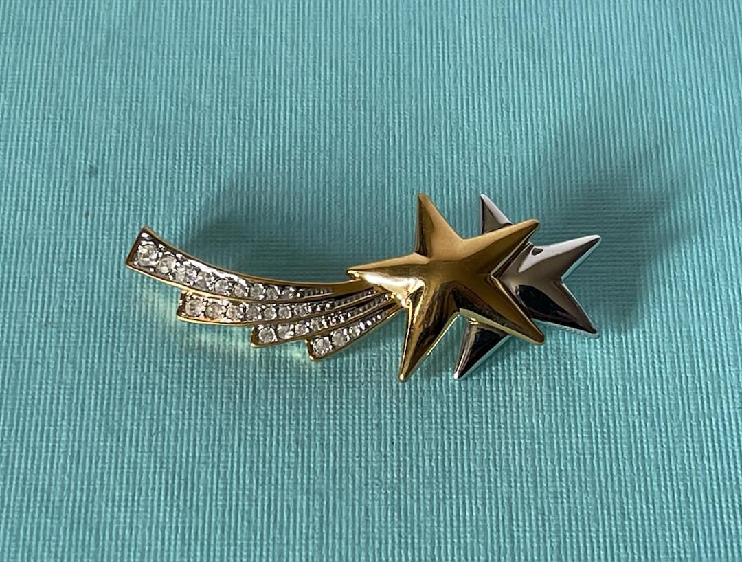 Vintage Shooting Stars Brooch, Rhinestone Stars Brooch, Moon and Stars ...