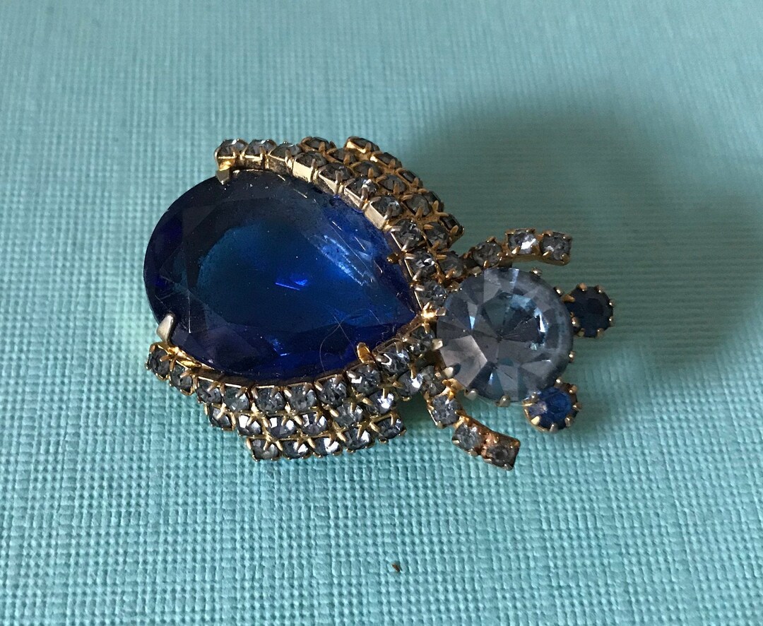 Vintage Rhinestone Bumble Bee Brooch, Blue Bee Brooch, High End Bee Pin ...