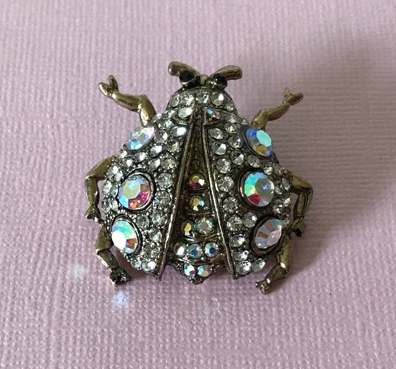 Rhinestone Ladybug Pin Aurora Borealis Rhinestone La… Gem