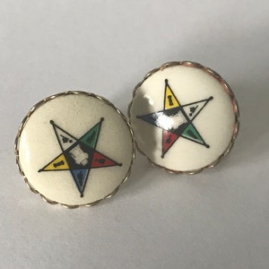 Vintage White Order of the Eastern Star Screw Back Earrings, Round ...