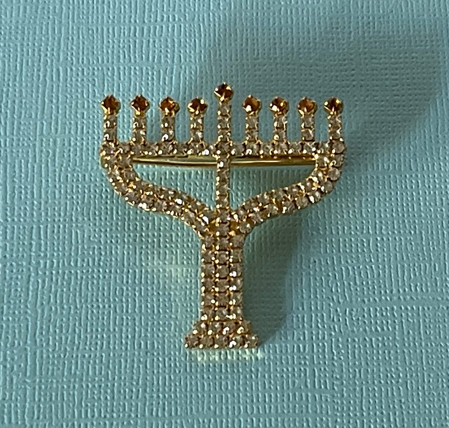 Vintage Rhinestone Menorah Pin, Jewish Pin, Rhinestone Menorah Brooch ...