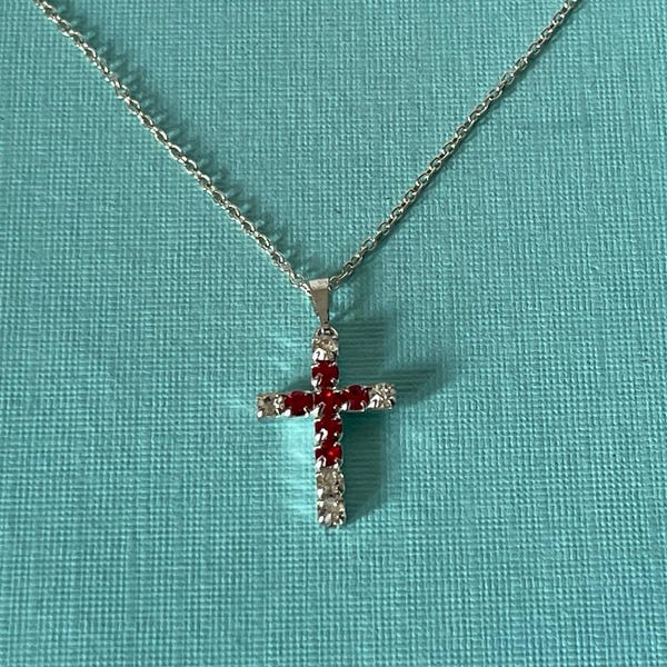 Vintage Cross Necklace Red - Etsy