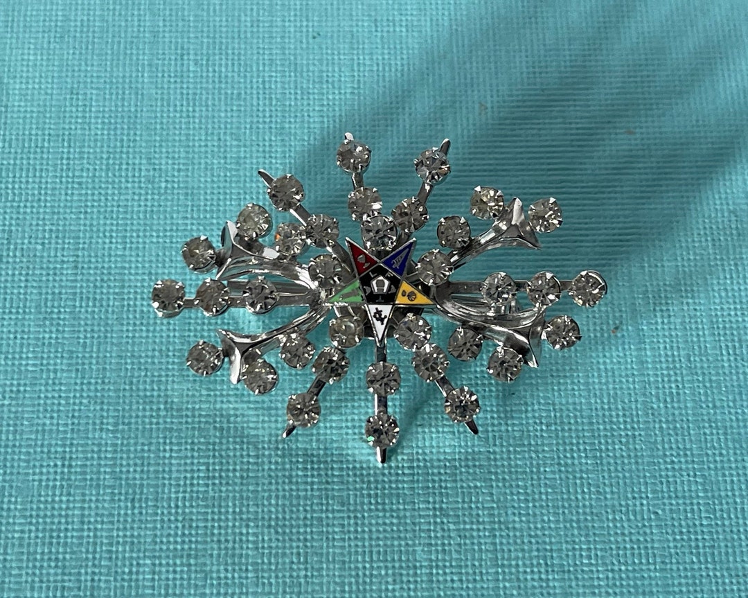 Vintage Order of the Eastern Star Rhinestone Brooch OES Pin, Masonic ...