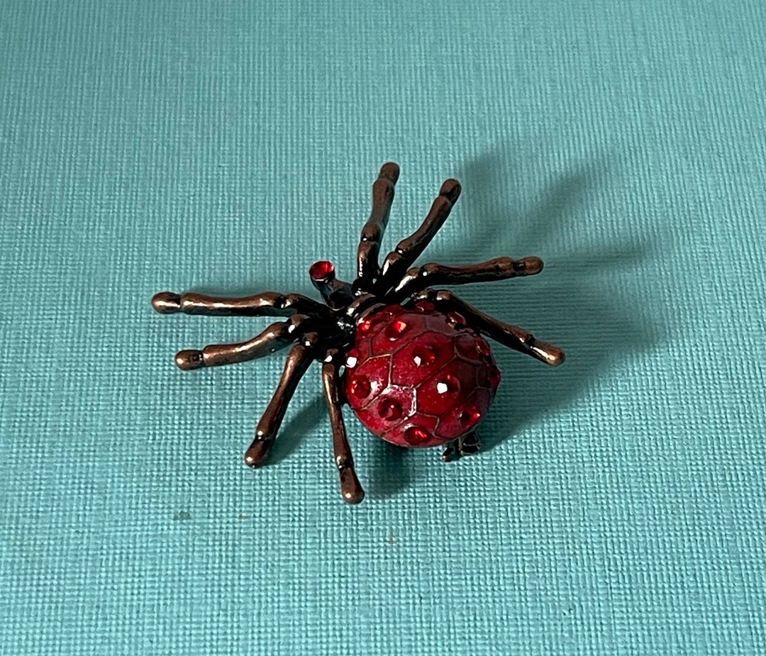 Red Rhinestone Spider Pin, Spider Brooch, Halloween Spider, Insect Pin ...