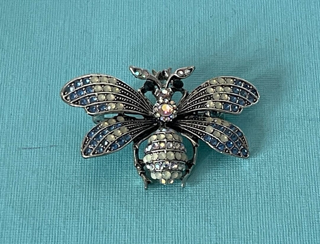 Rhinestone Bumble Bee Brooch, Bee Jewelry, Bee Pin, Blue Bumble Bee ...