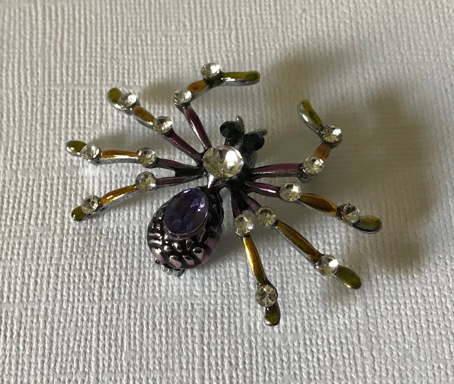 Purple and Yellow Rhinestone Spider Brooch Spider Pin Spider - Etsy
