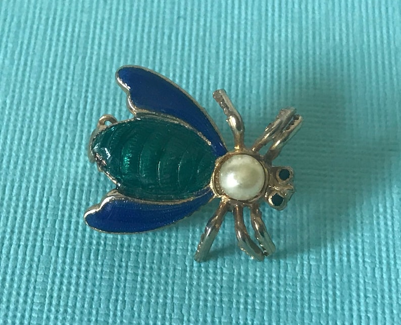 Vintage Bee Pin Enamel Bee Pin With Faux Pearl Green Bee | Etsy