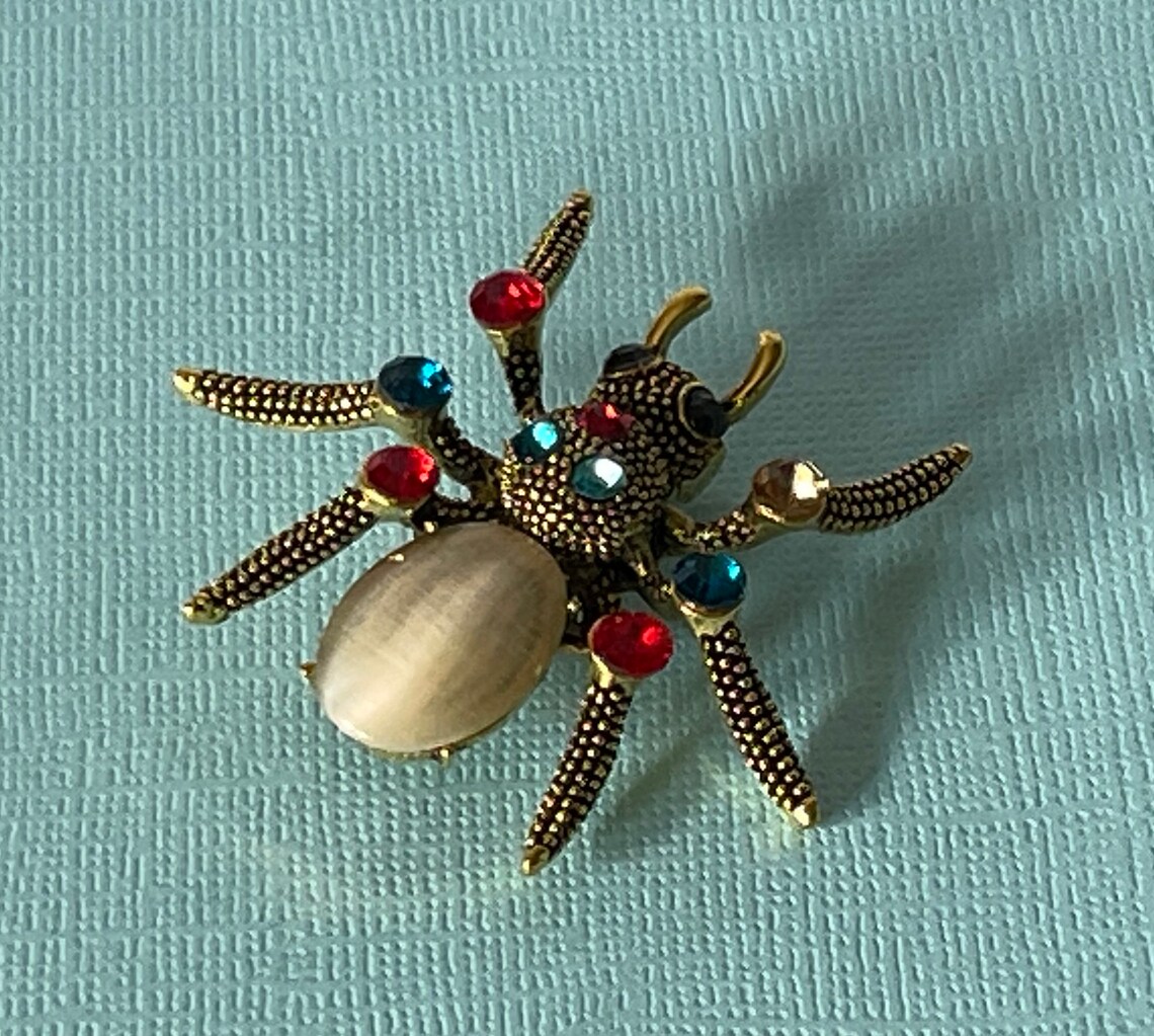 Rhinestone Spider Brooch, Halloween Spider Pin, Tarantula Brooch, Blue ...