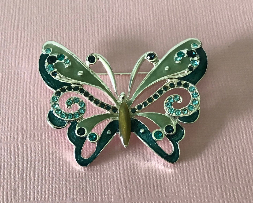 Vintage Rhinestone Butterfly Pin, Blue and Silver Butterfly Pin ...