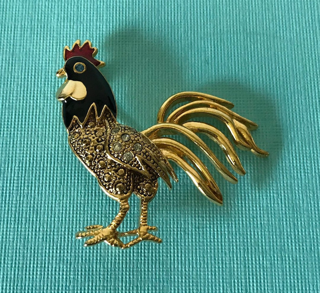 Gold Marcasite Rooster, Pin, Rooster Brooch, Rhinestone Rooster Pin ...