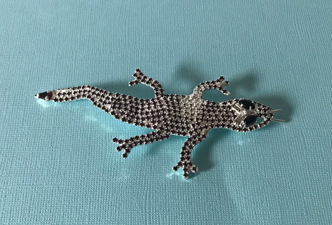 Large Lizard Pin, Vintage Lizard Pin, High End Lizard Pin, Rhinestone ...