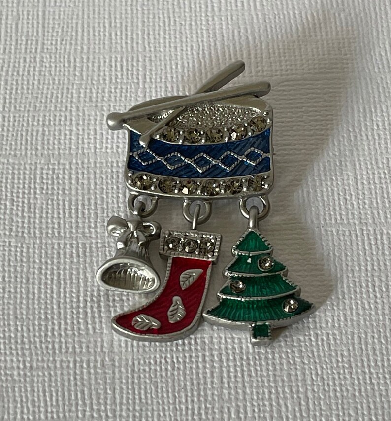Vintage Christmas Pin, Drummer Boy Pin, Christmas Dangle Pin, Holiday ...