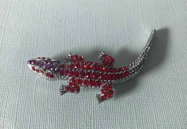 Rhinestone Alligator Pin Alligator Brooch Crocodile Pin Red | Etsy
