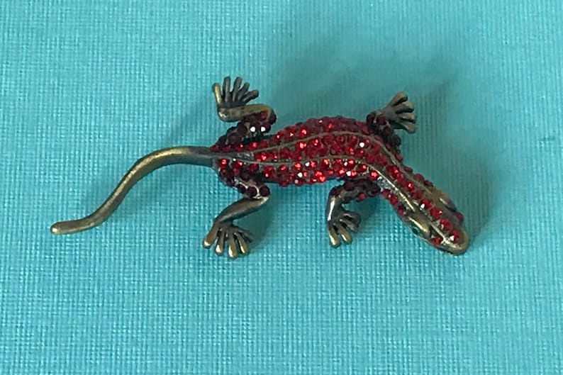 Vintage red rhinestone lizard pin lizard brooch gecko pin | Etsy