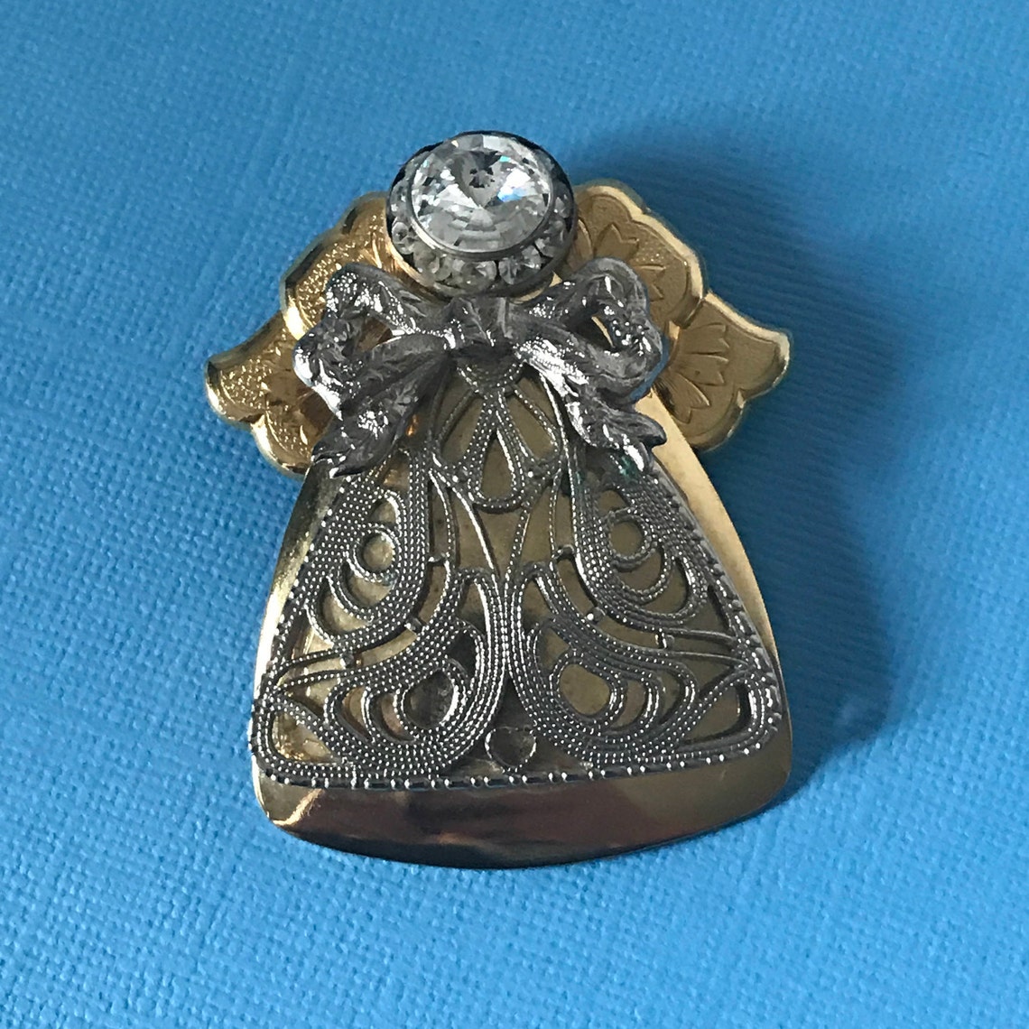 Vintage silver and gold rhinestone angel pin pendant brooch | Etsy