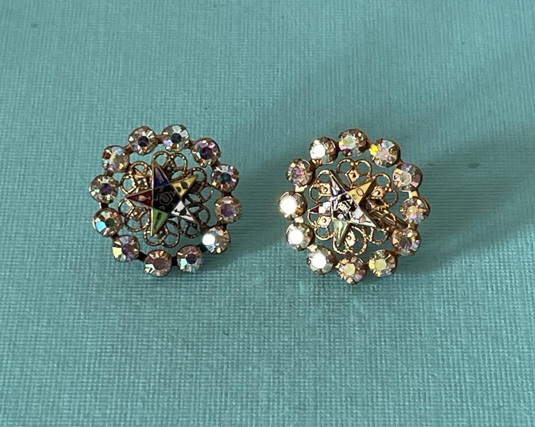 Vintage Order of the Eastern Star Earrings, OES Screw Back Earrings ...