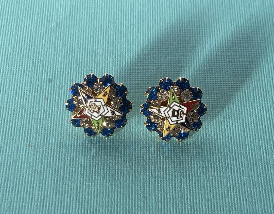 Vintage Order of Eastern Star Earrings, OES Pierced Earrings, Blue ...