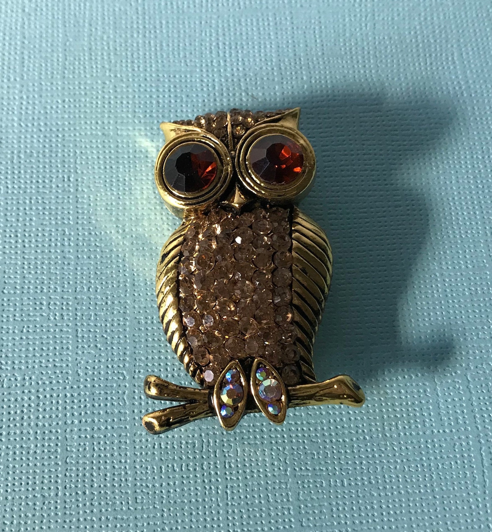 Vintage rhinestone owl pin owl brooch amber owl pin bird | Etsy