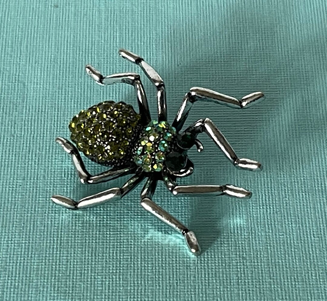 Rhinestone Spider Pin, Green Rhinestone Spider Brooch, Spider Jewelry ...