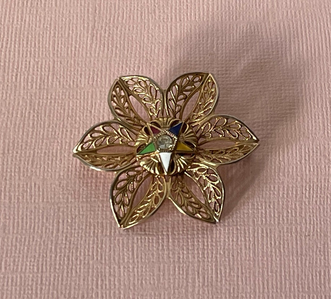 Vintage Order of the Eastern Star Flower Pin, Eastern Star Jewelry, OES ...