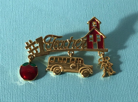 Vintage #1 Teacher pin, gifts for teachers, teacher b… - Gem