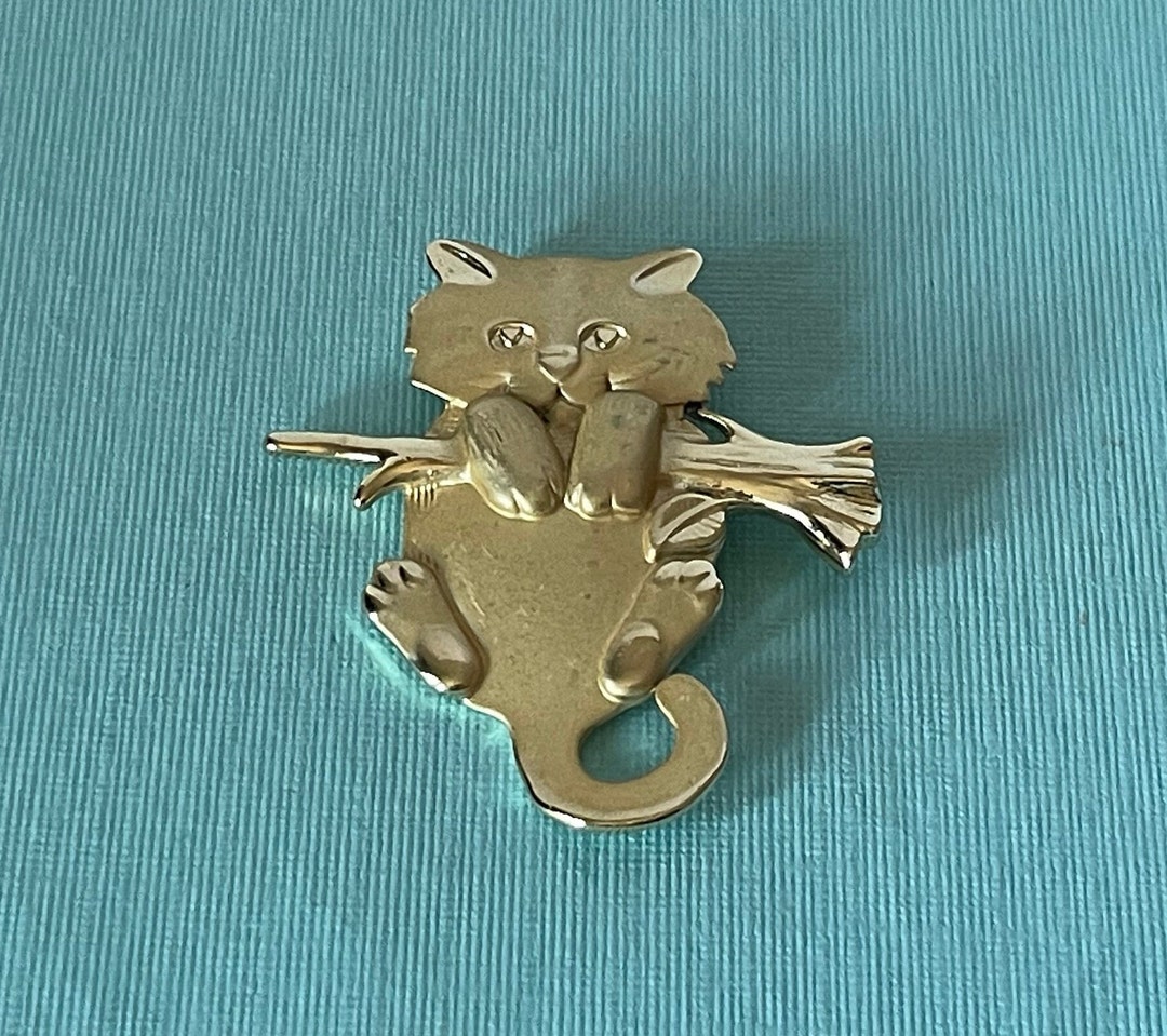 Vintage Gold Cat Pin, Gold Tone Cat Pin, Gold Cat Brooch, Cats, Rescue ...
