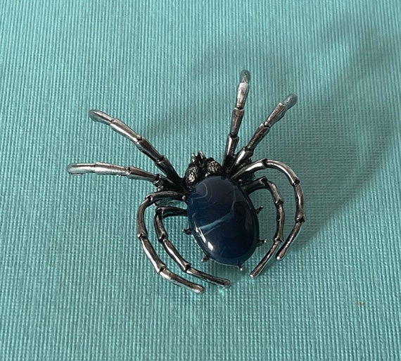 Blue spider pin, cobalt blue spider pin, silver and b… - Gem