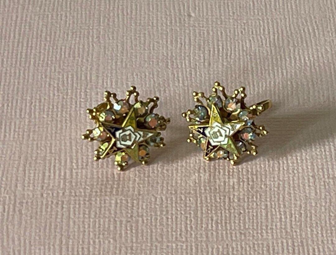 Vintage new Order of the Eastern Star Earrings, Rhinestone Eastern Star ...