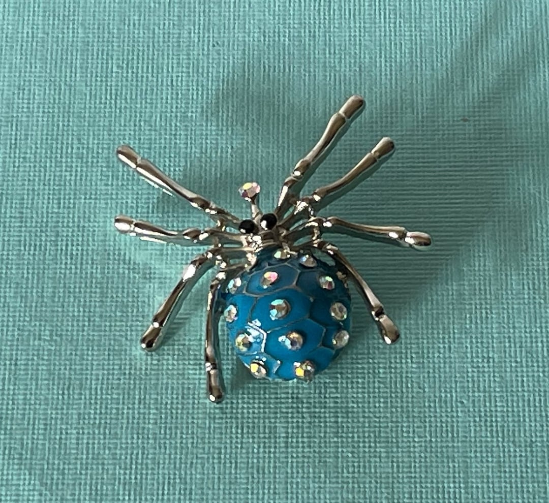 Blue Rhinestone Spider Pin Spider Brooch Aurora Borealis - Etsy