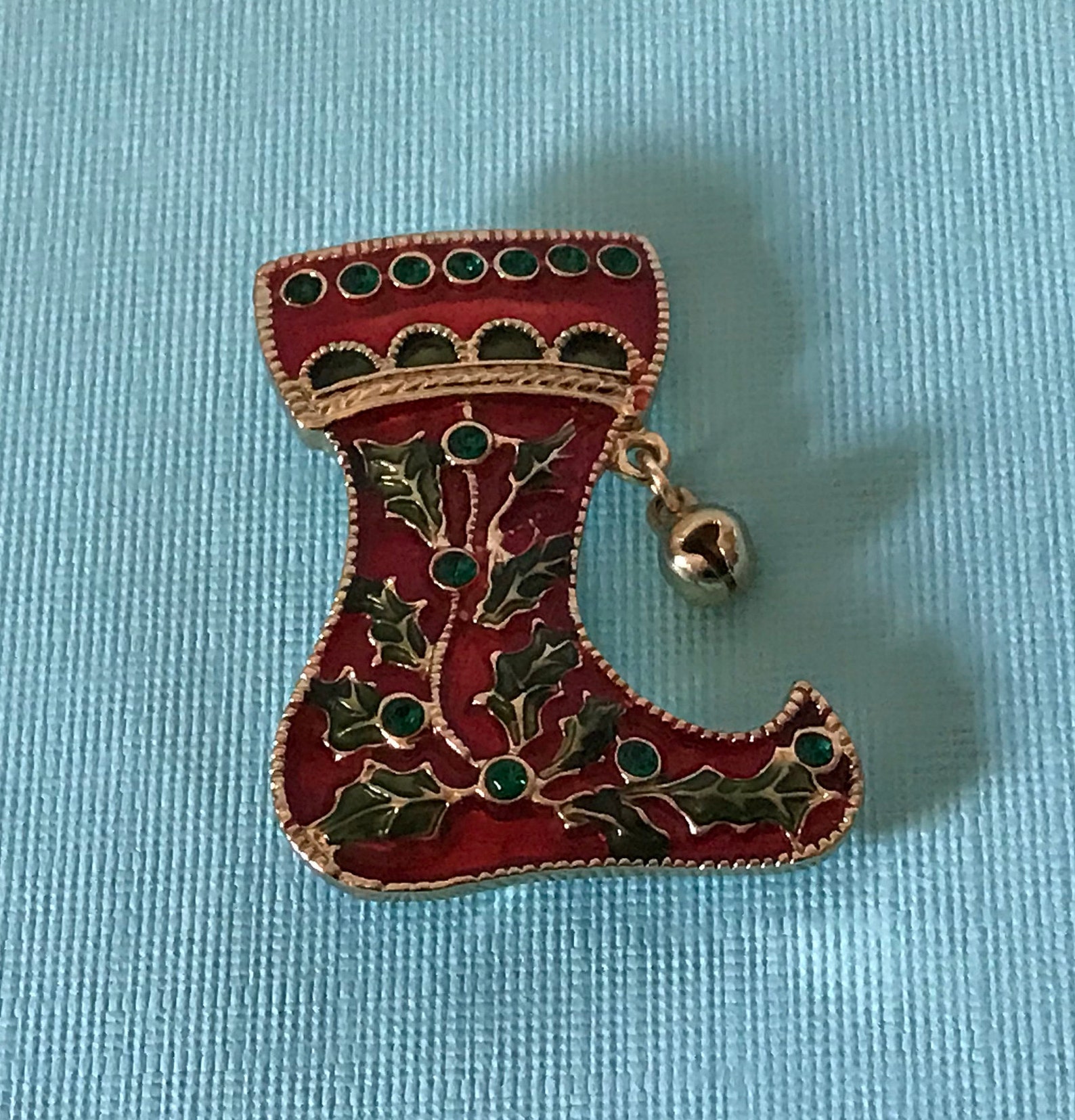 Vintage Stocking Brooch, Rhinestone Stocking Pin, Stocking With Bell ...