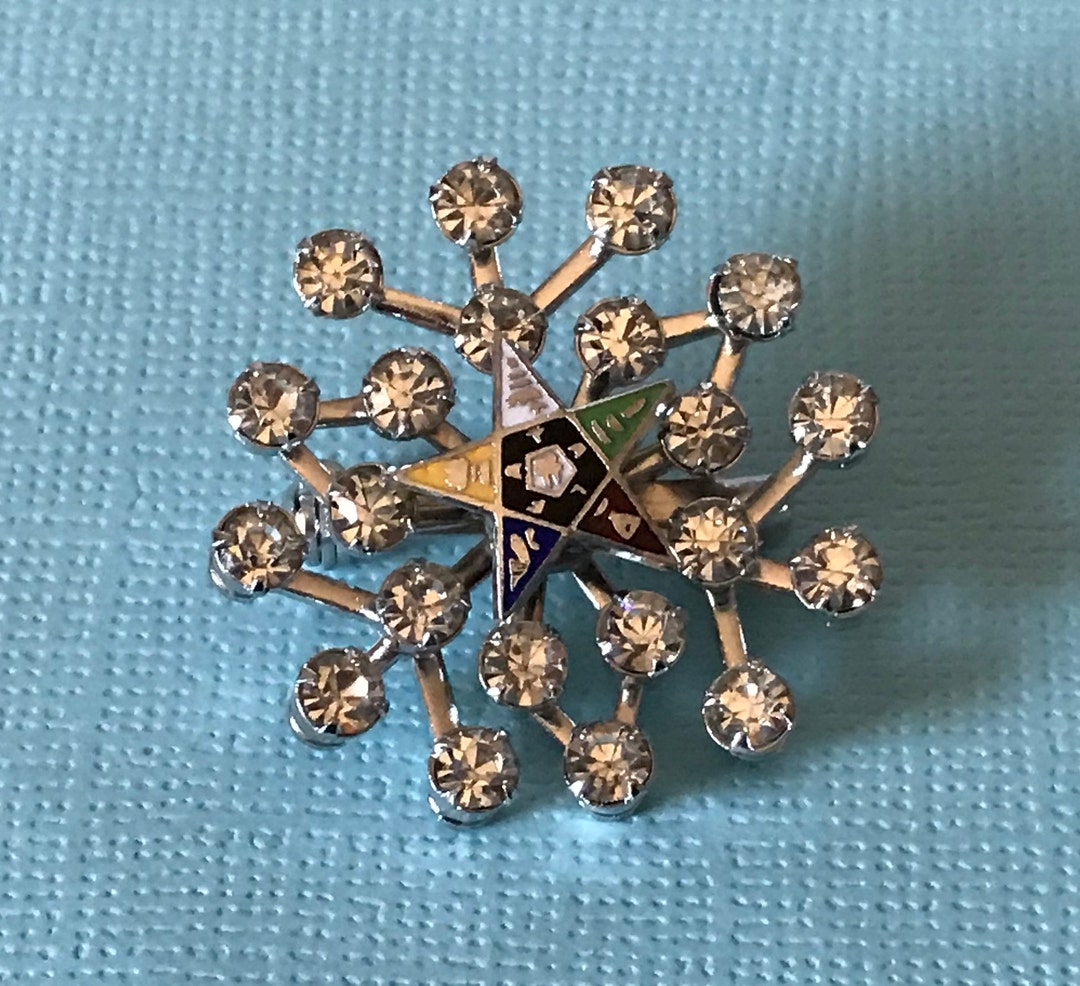 Vintage Order of the Eastern Star Brooch, OES Brooch, Rhinestone OES ...
